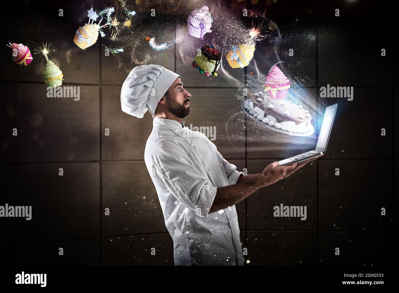 Chef with a laptop computer hi-res stock photography and images - Alamy