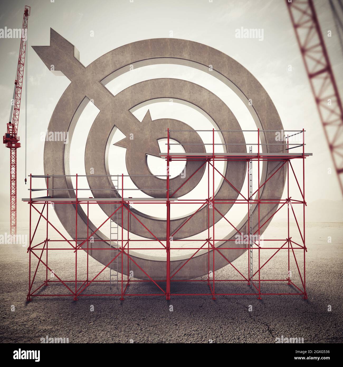 Target under construction. Build a business target concept. 3D ...