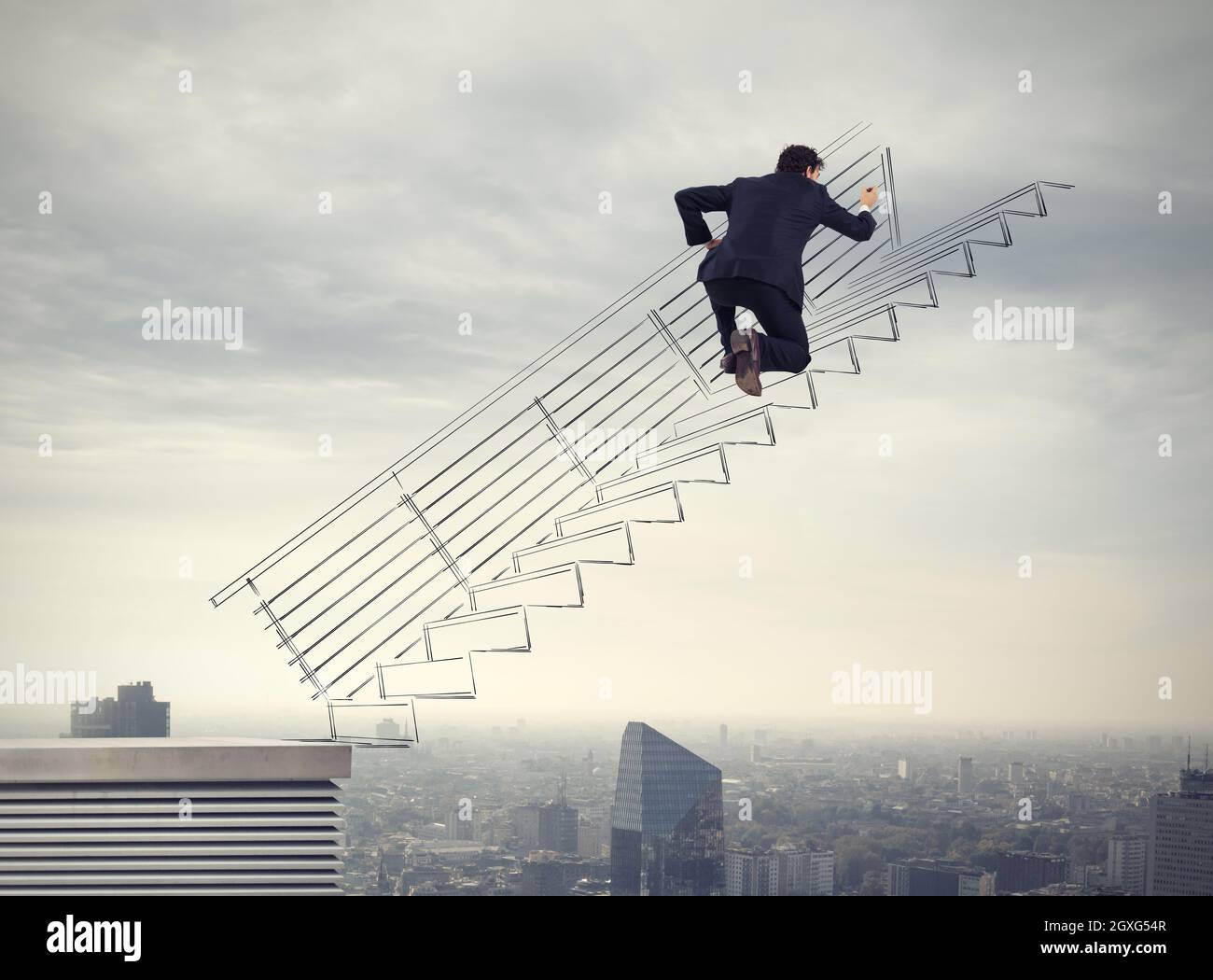 Businessman drawing a rising scale. Concept of career of a businessman ...