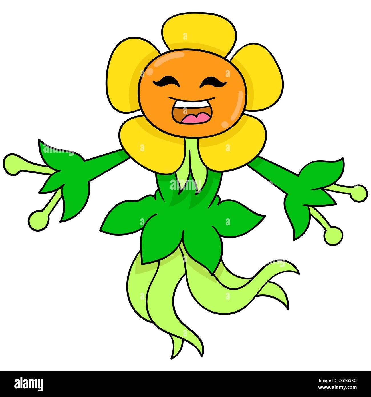 sunflower faced monster happy smiling spring dancing Stock Vector Image ...