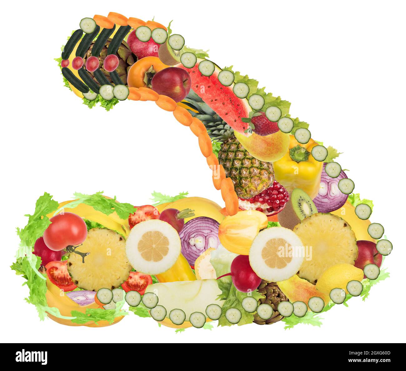 Arm muscles formed from fruits and vegetables Stock Photo - Alamy