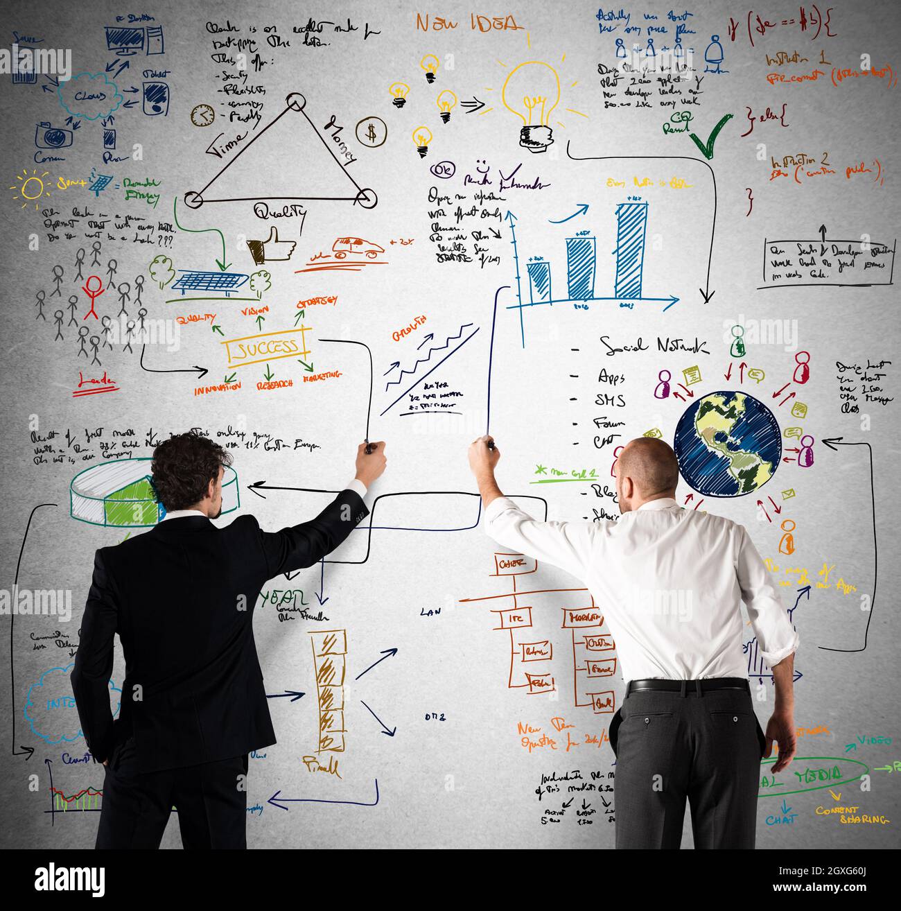 Business team drawing a new complex project on wall Stock Photo - Alamy