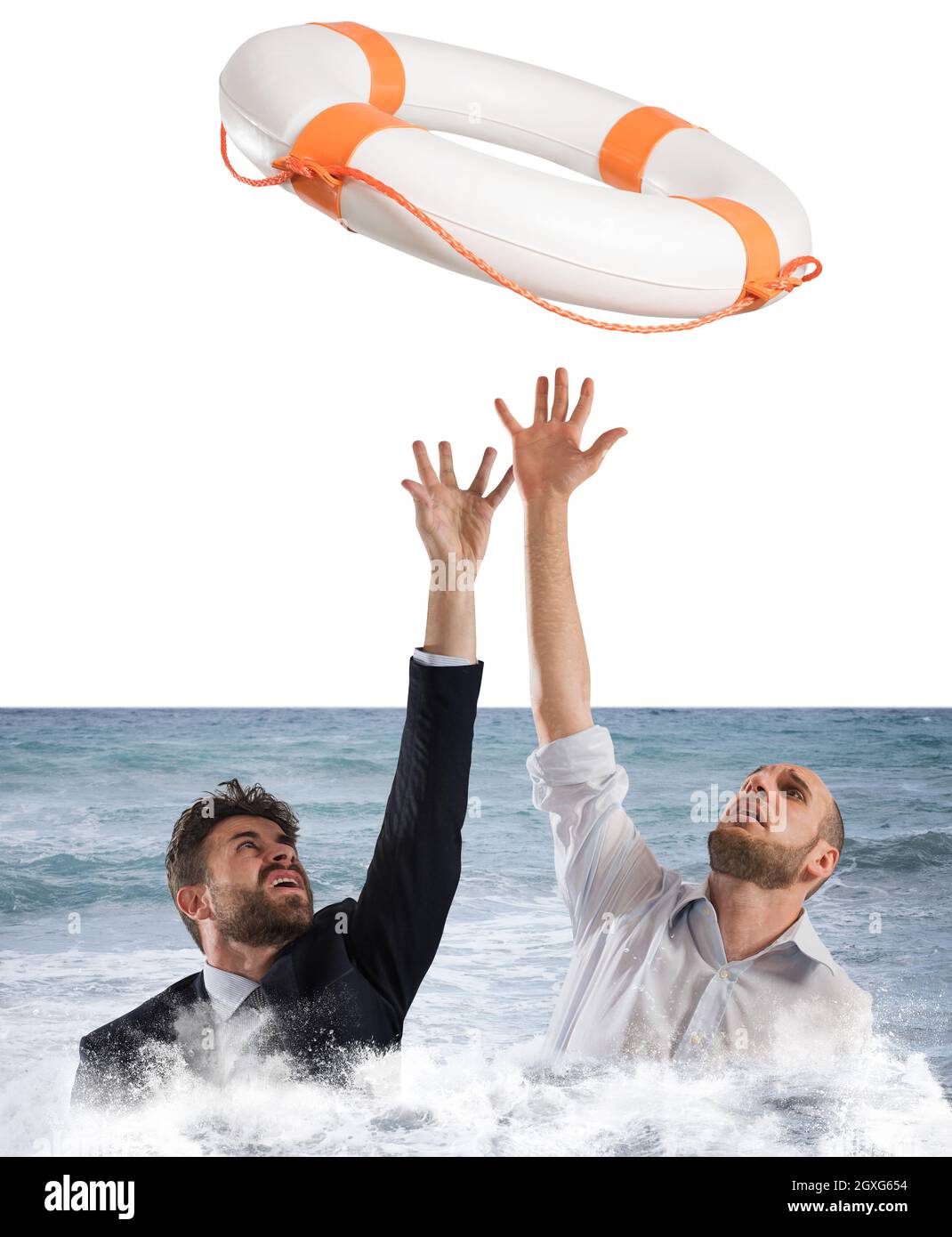 Lifebuoy drowning man in sea hi-res stock photography and images - Alamy