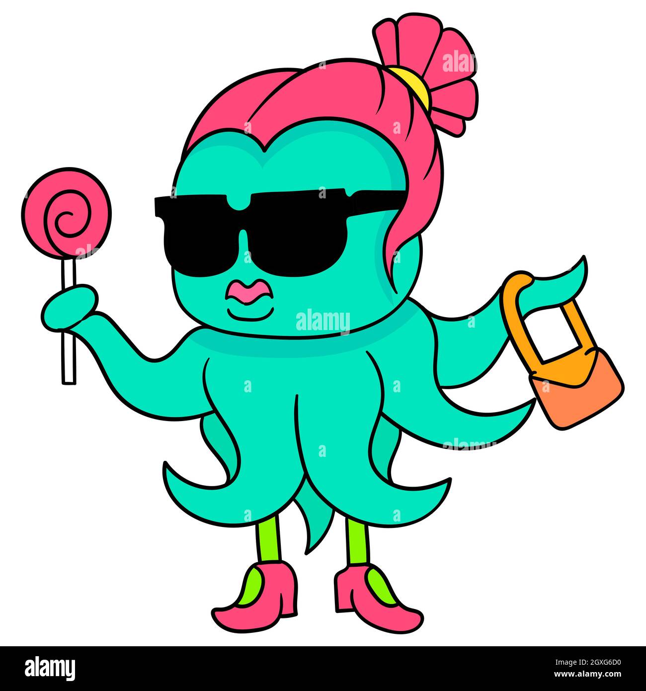 the multi armed female octopus wears sunglasses carrying a lollipop ...
