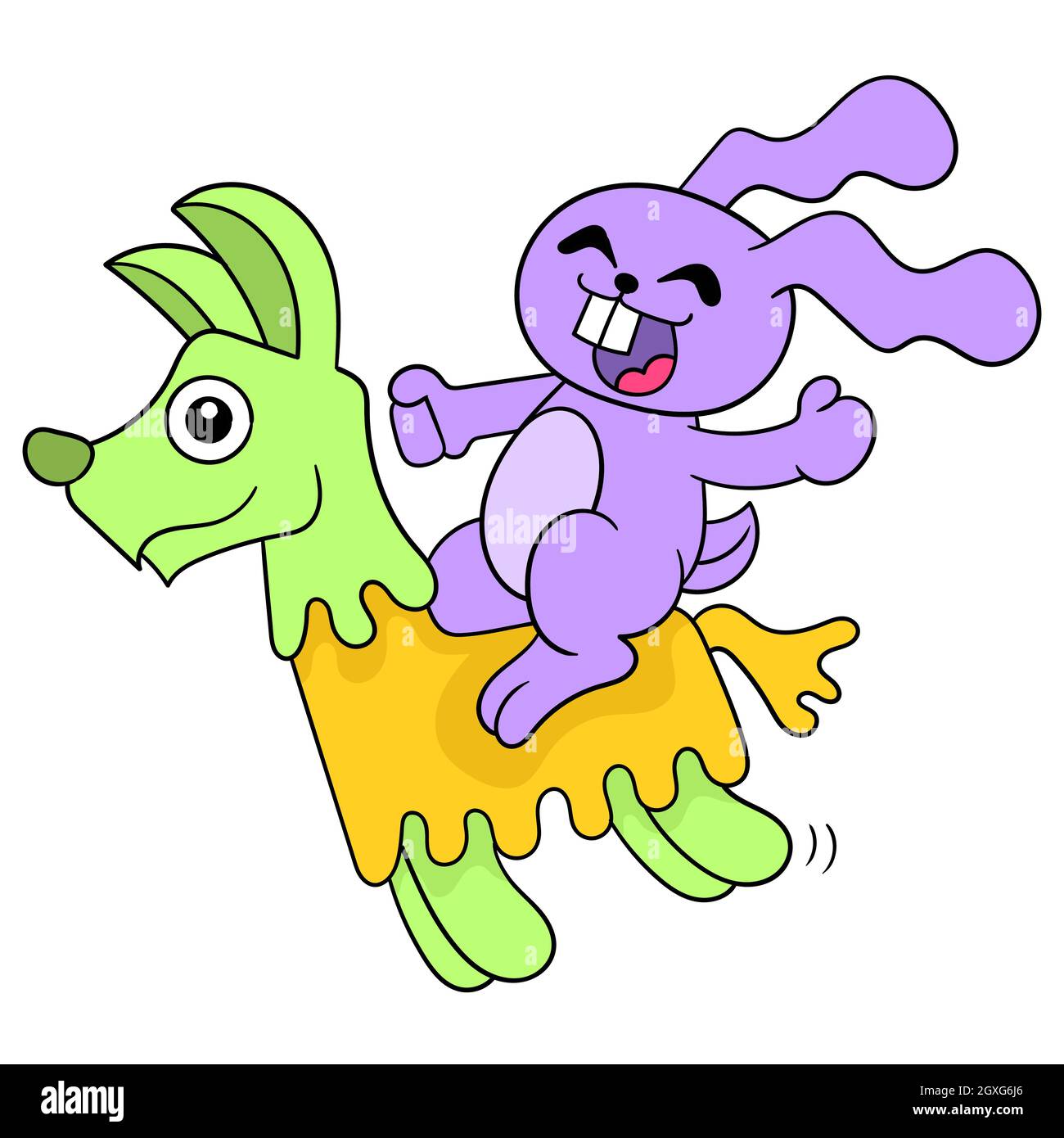 the rabbit is having fun playing riding the horse toy carousel Stock ...