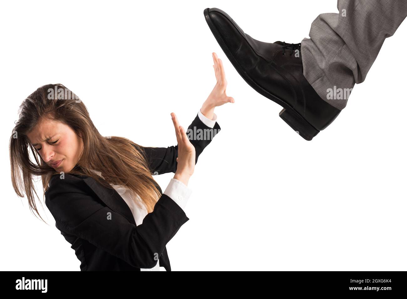 Aggressive boss with his scared employee. Mobbing concept Stock Photo ...