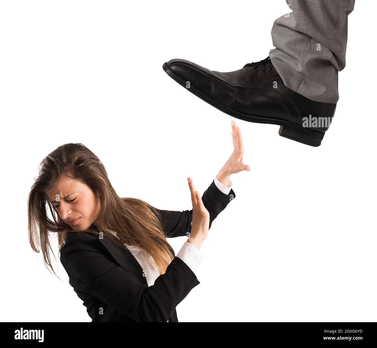 Aggressive boss with scared employee isolated on white background ...