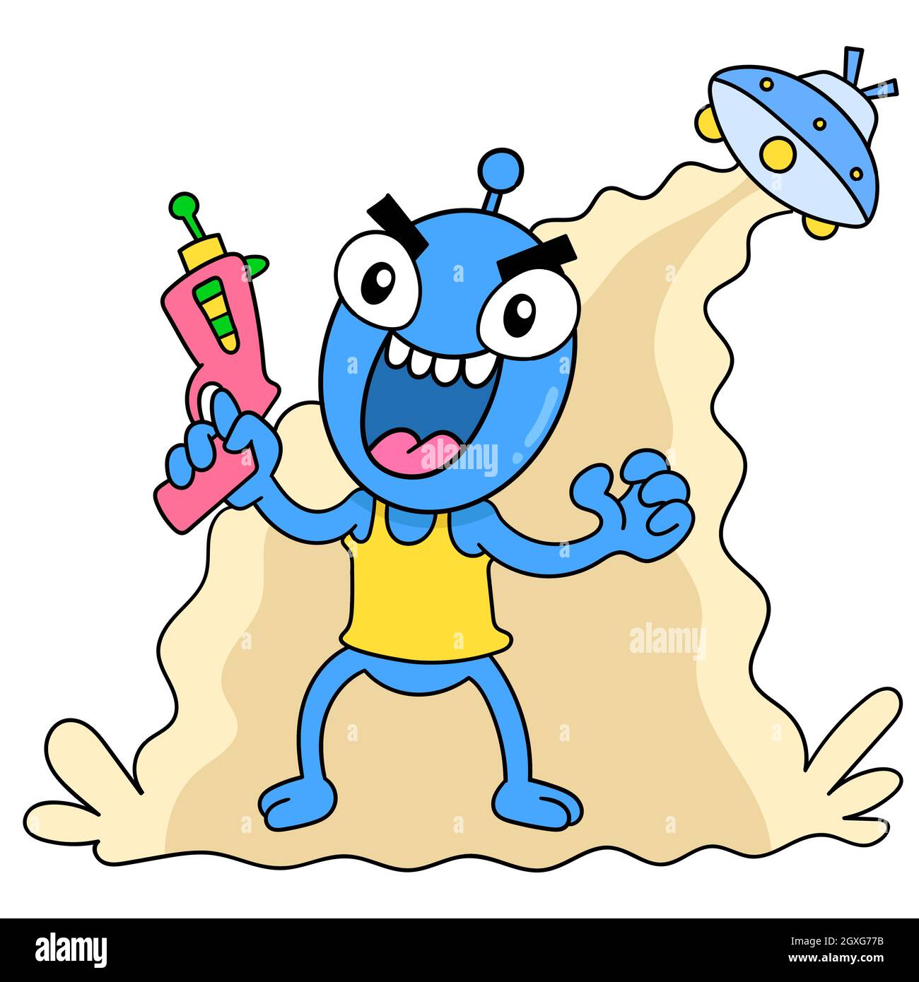 evil aliens descend from a scary faced UFO plane with a gun to rule the ...