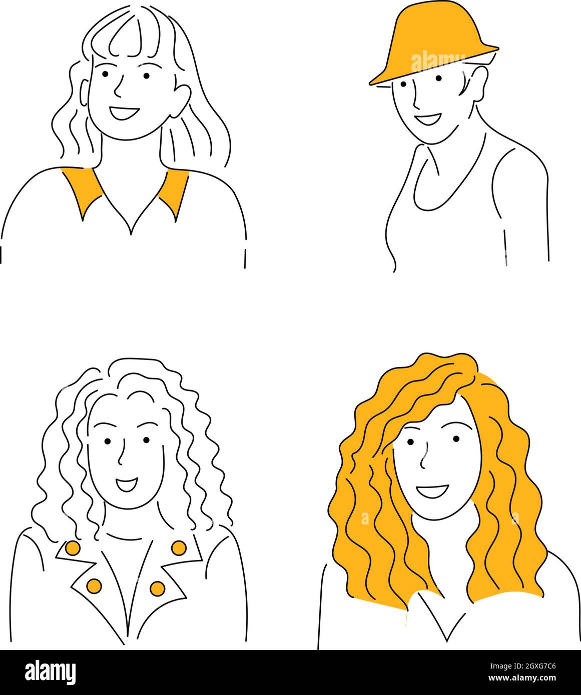 Emotions of joy. Four fashionable girls. Set of vector illustrations in ...