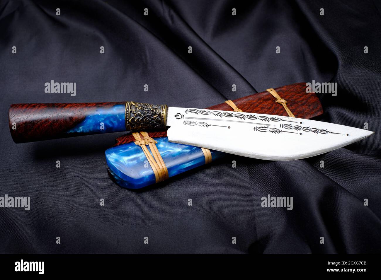 knife custom or Enep in the natural wood scabbard on old table ...