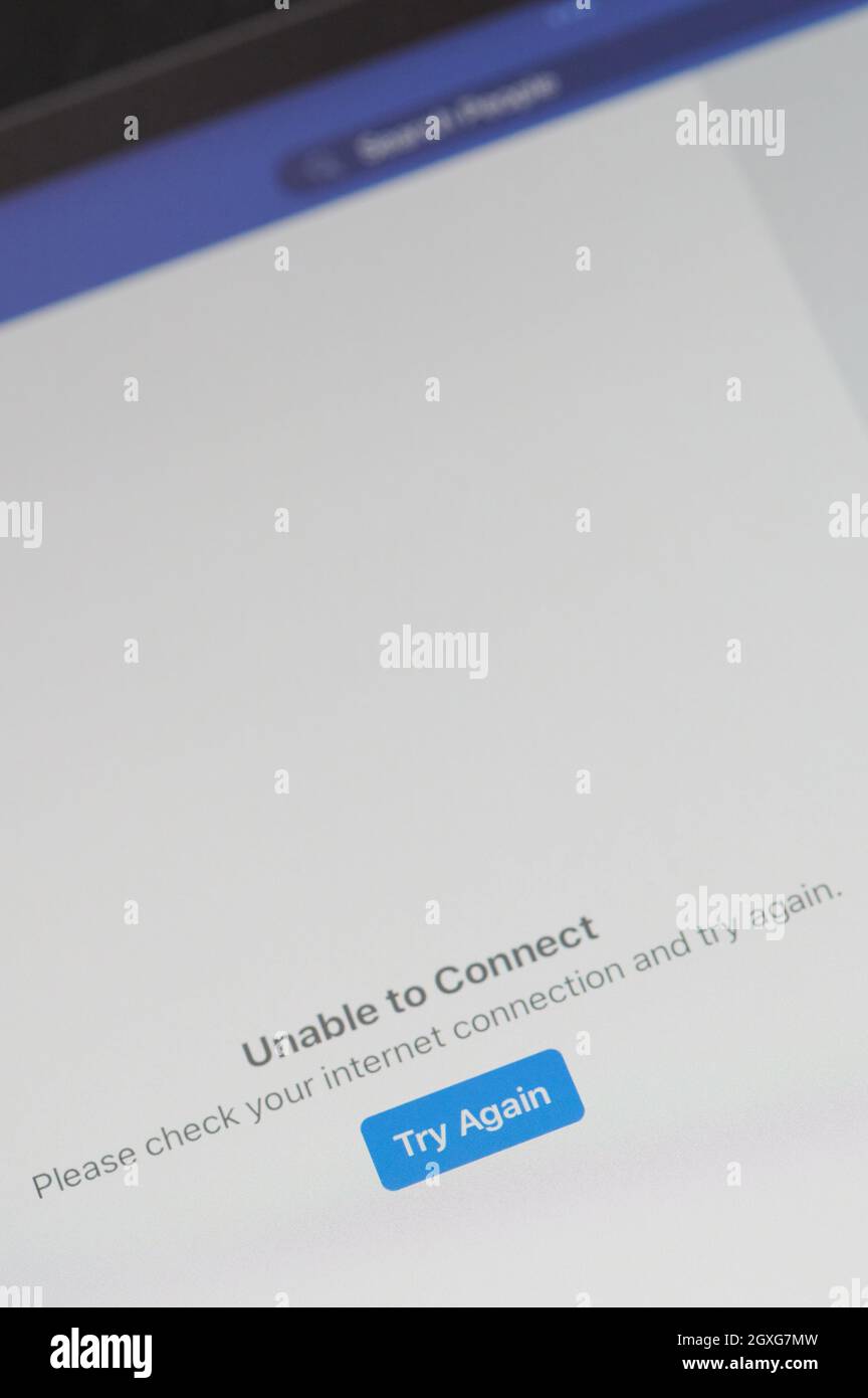 New york, USA - October 5 2021: Unable to connect to facebook on tablet ...