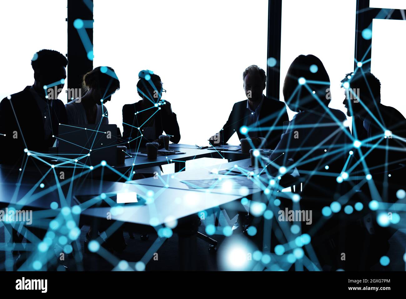 Business people collaborate together in a modern office. Internet ...