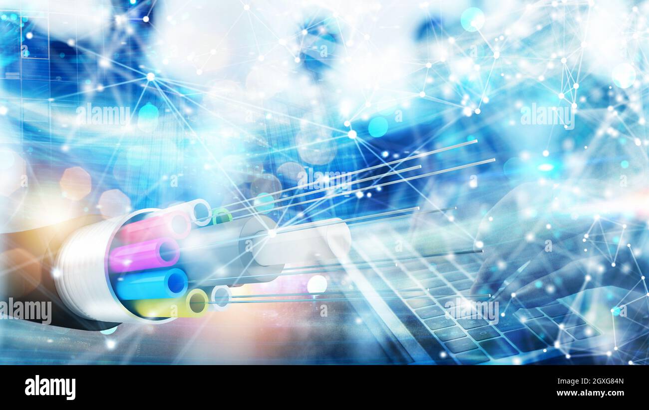 Internet connection with the optical fiber. Concept of fast internet ...