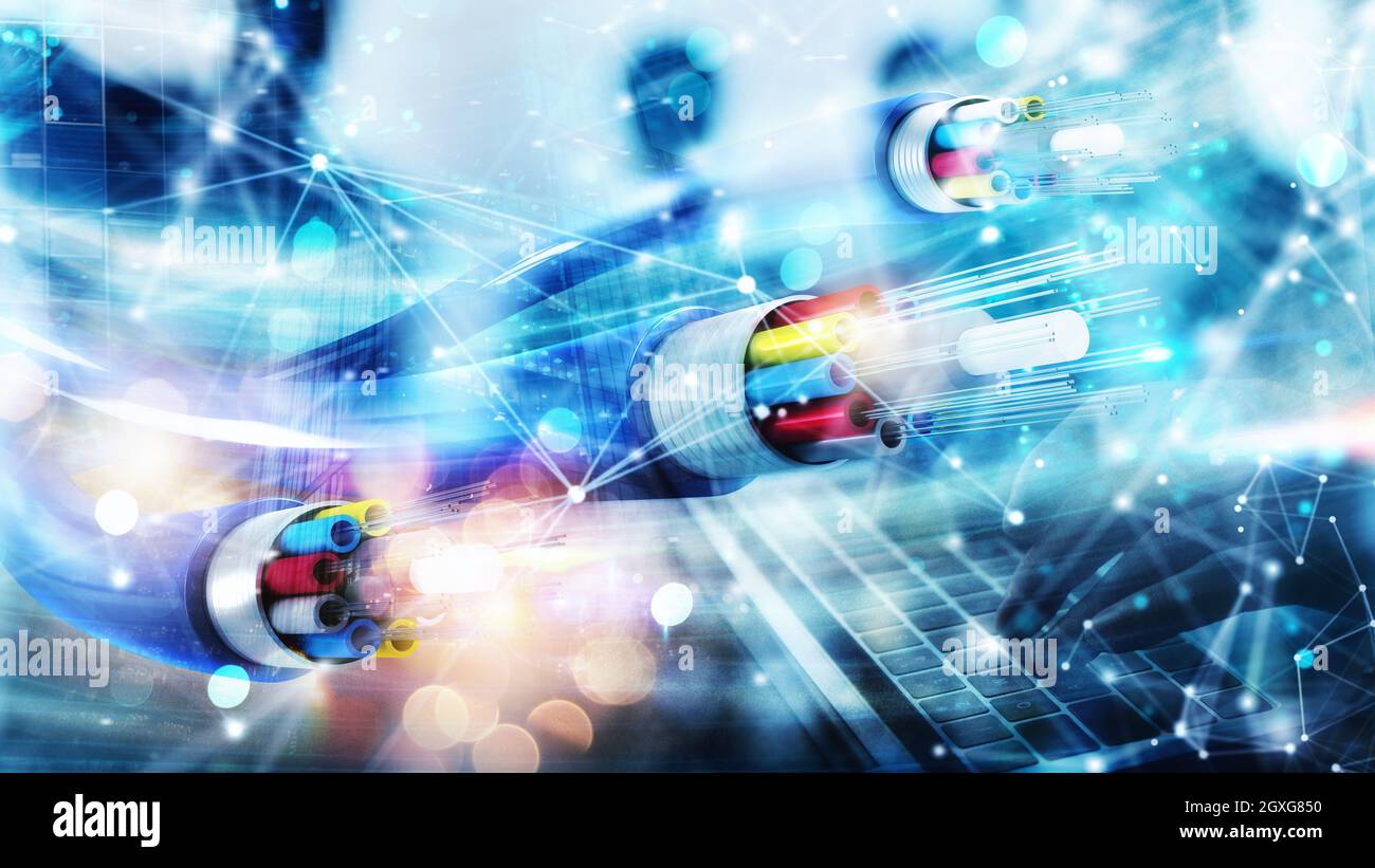 Internet connection with the optical fiber. Concept of fast internet ...