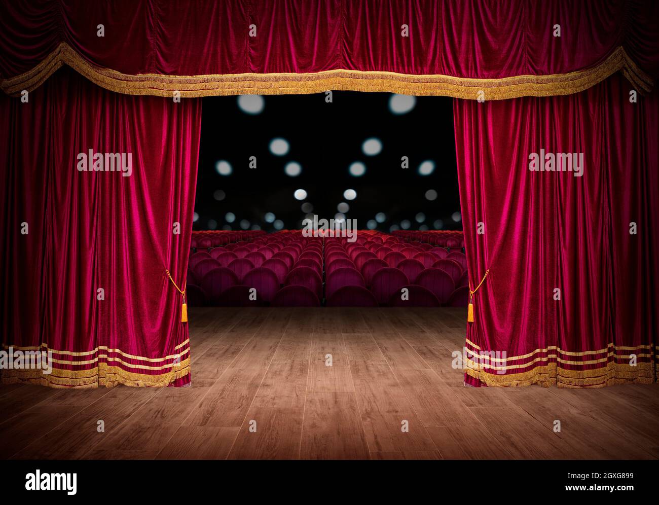 Hand opening stage curtain audience hi-res stock photography and images ...
