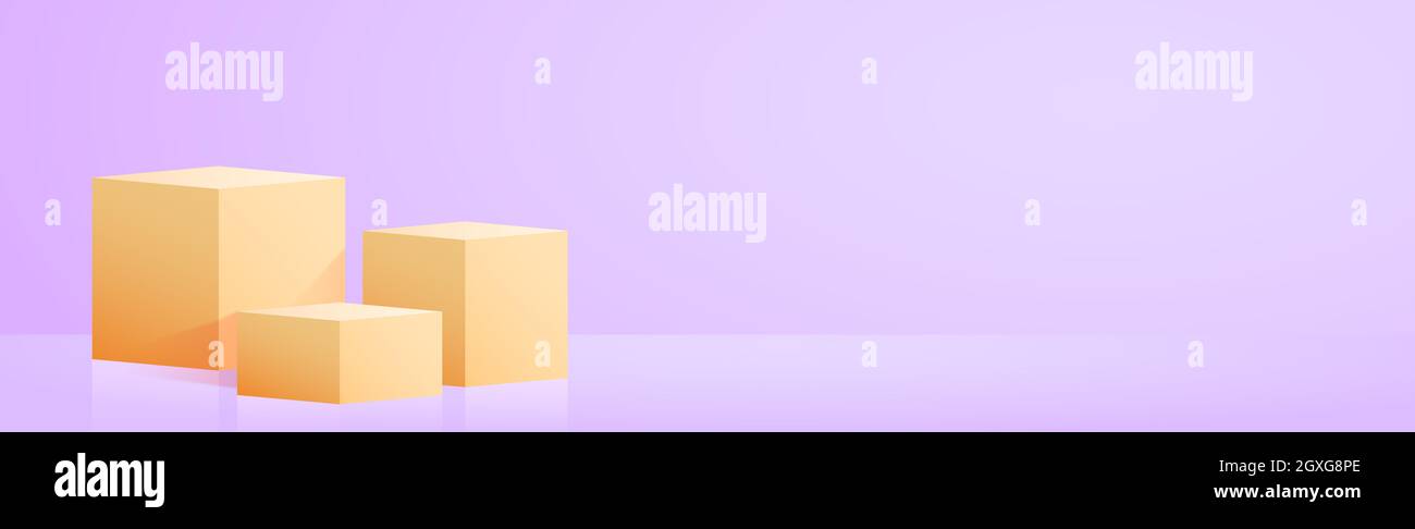 Realistic yellow cubes - boxes on blue studio background - Vector ...