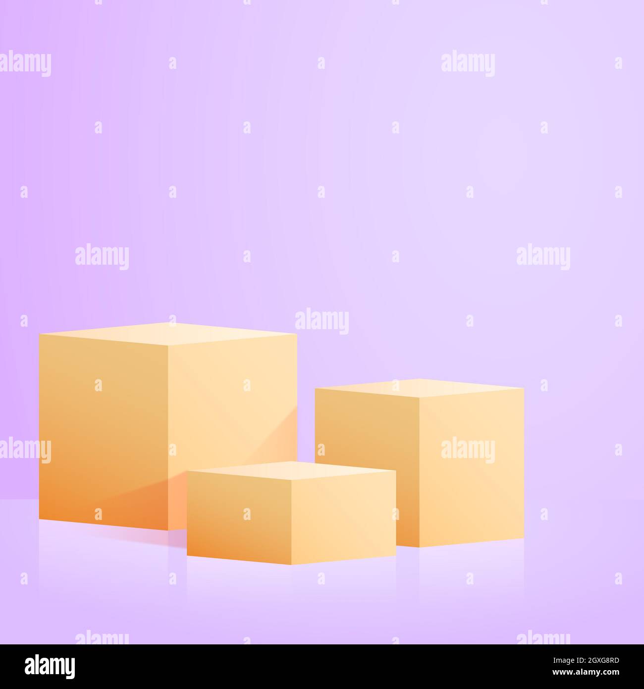Realistic yellow cubes - boxes on blue studio background - Vector ...