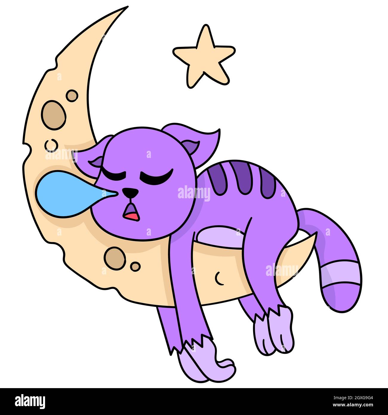 a sleeping cat snoring in the crescent moon space Stock Vector Image ...
