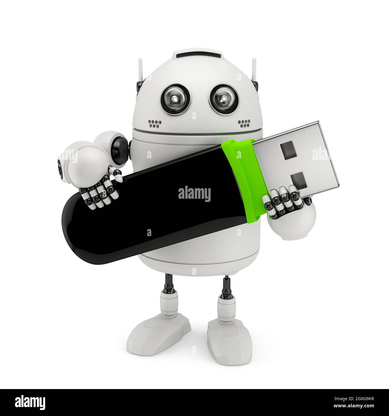 Robot holding usb flash drive. Isolated on white Stock Photo - Alamy