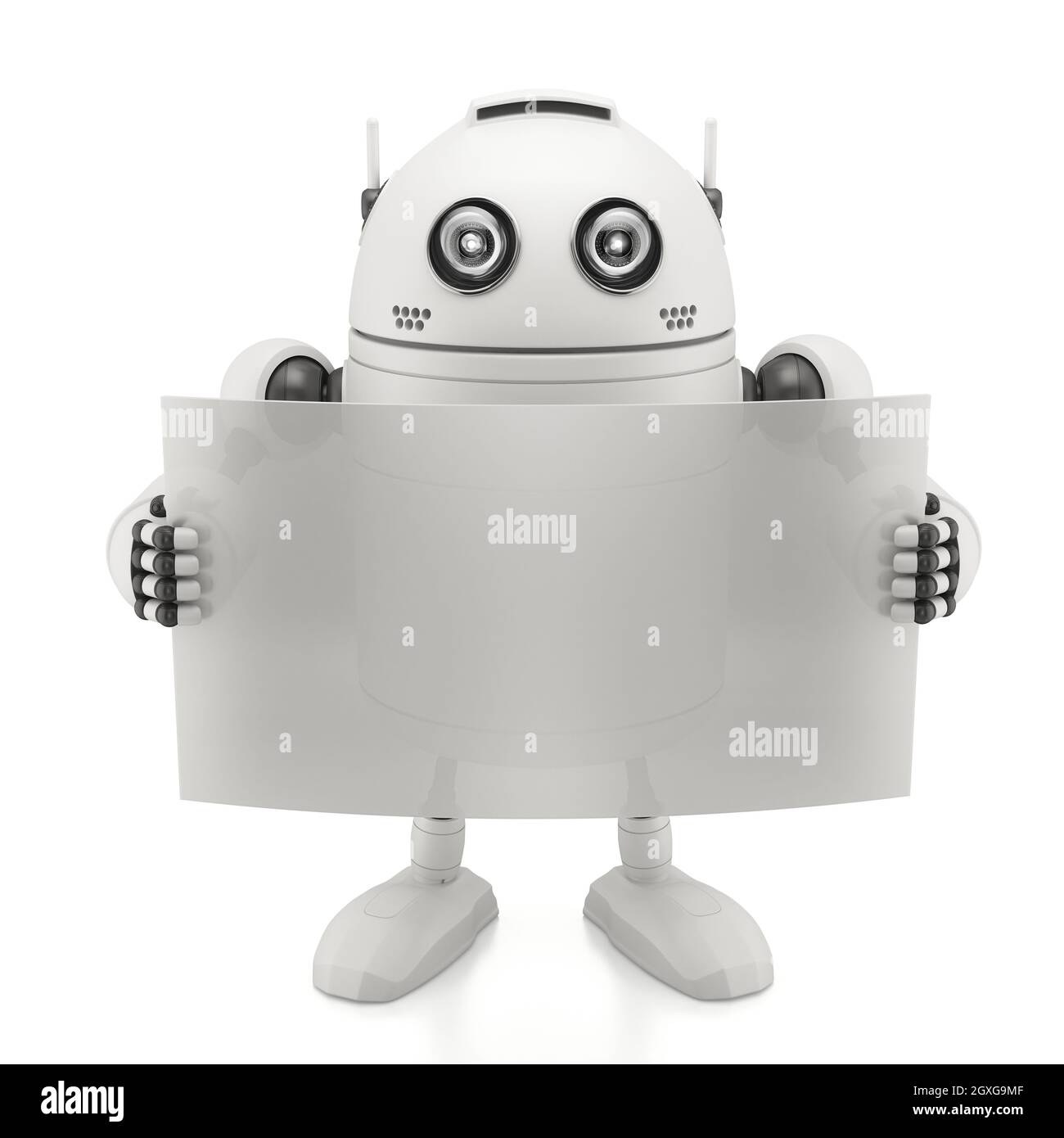 Robot with blank board. Isolated on white Stock Photo - Alamy