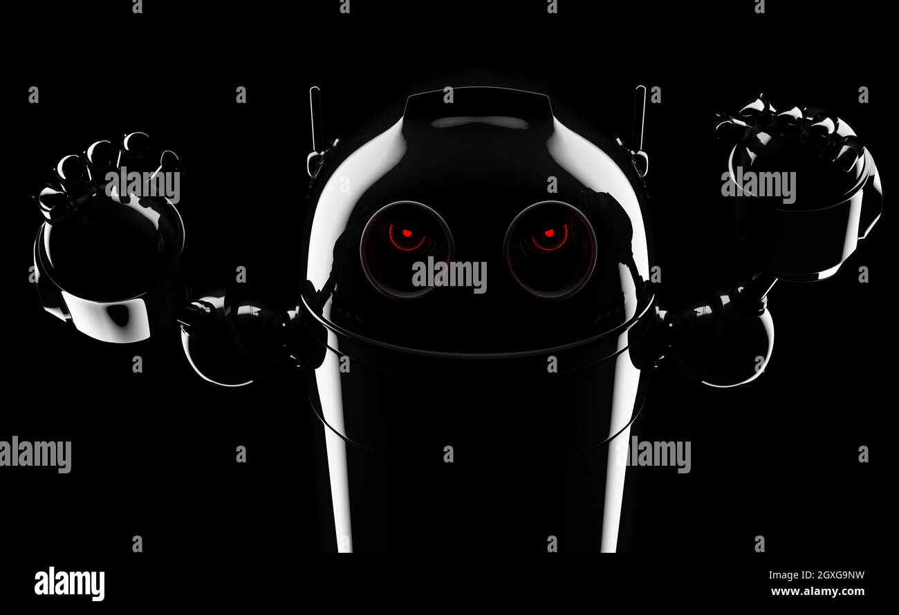 Evil angry robot . Render on blackbackground Stock Photo - Alamy