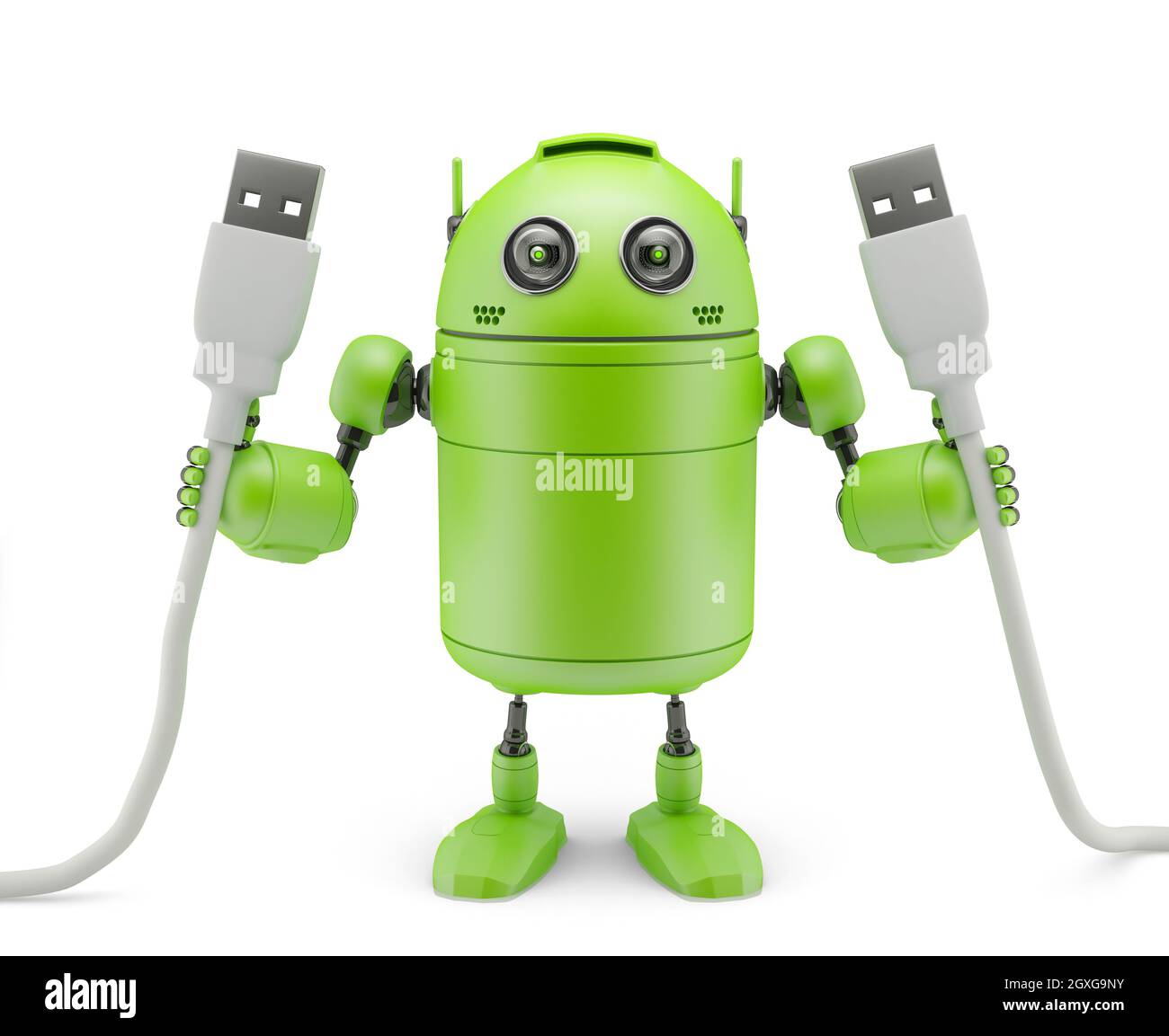 Robot holding USB cables. Isolated on white Stock Photo - Alamy