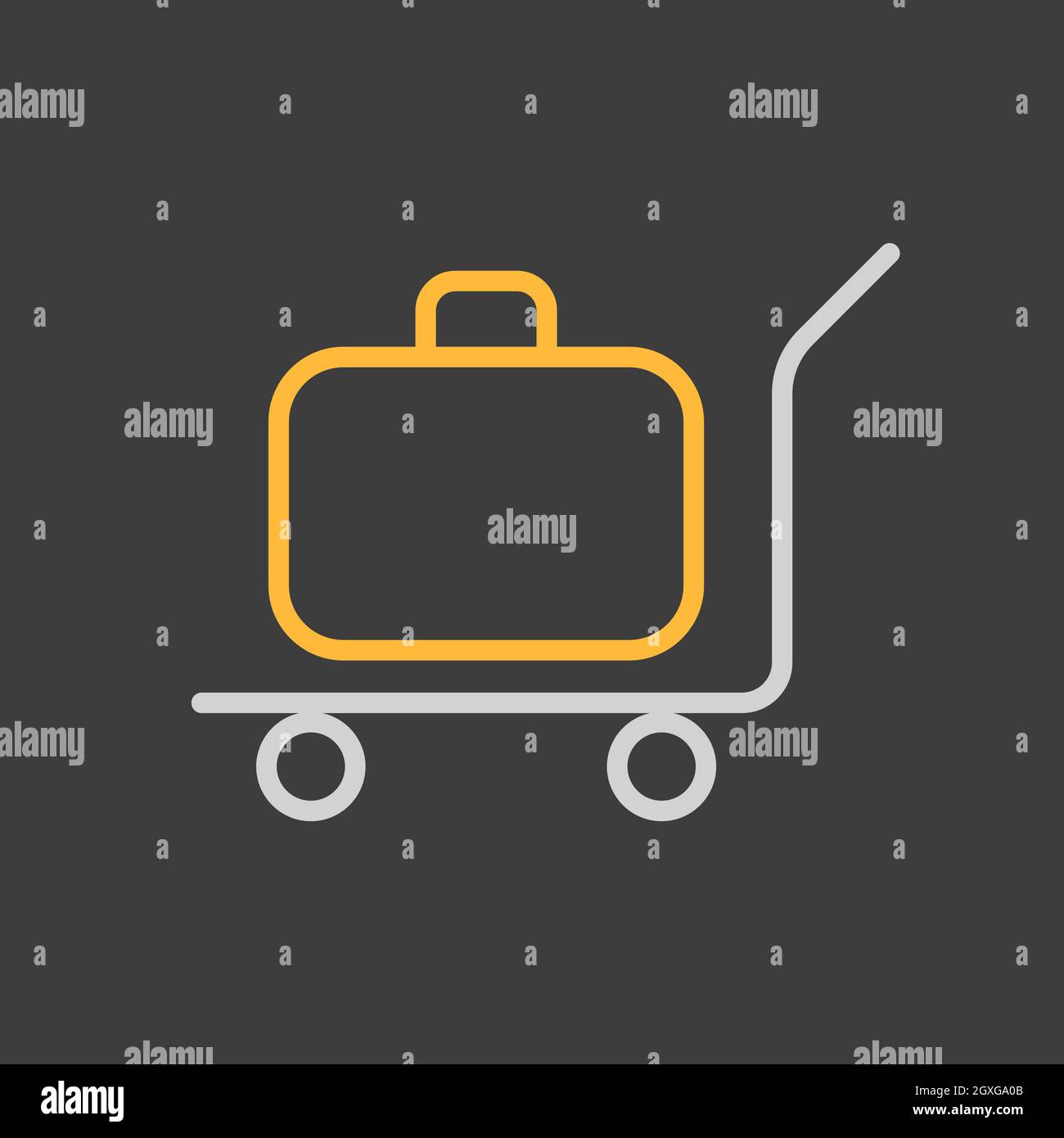 Baggage, luggage, suitcases on trolley flat vector icon on dark ...