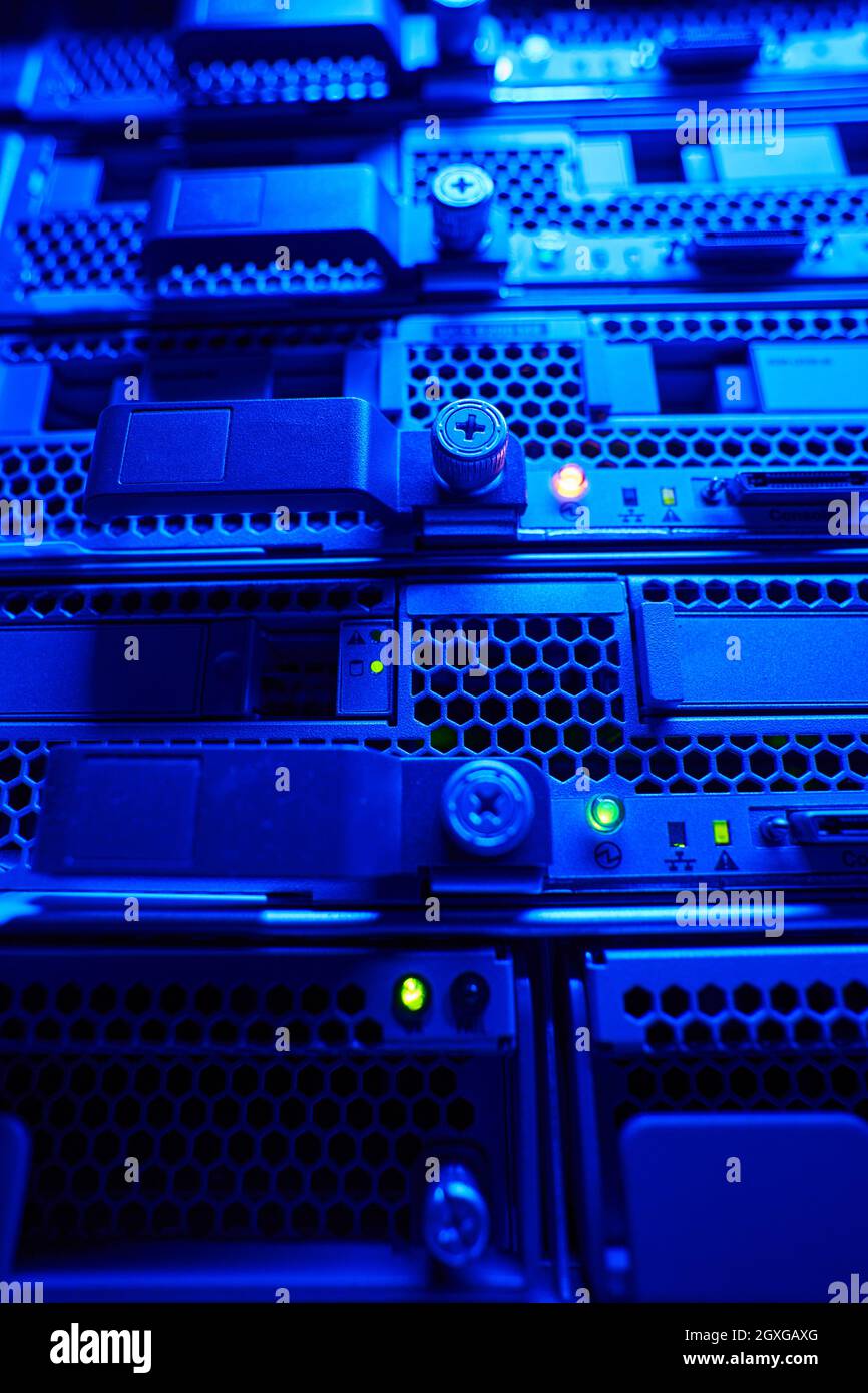 Picture of server cabinet with modern telecommunication equipments ...