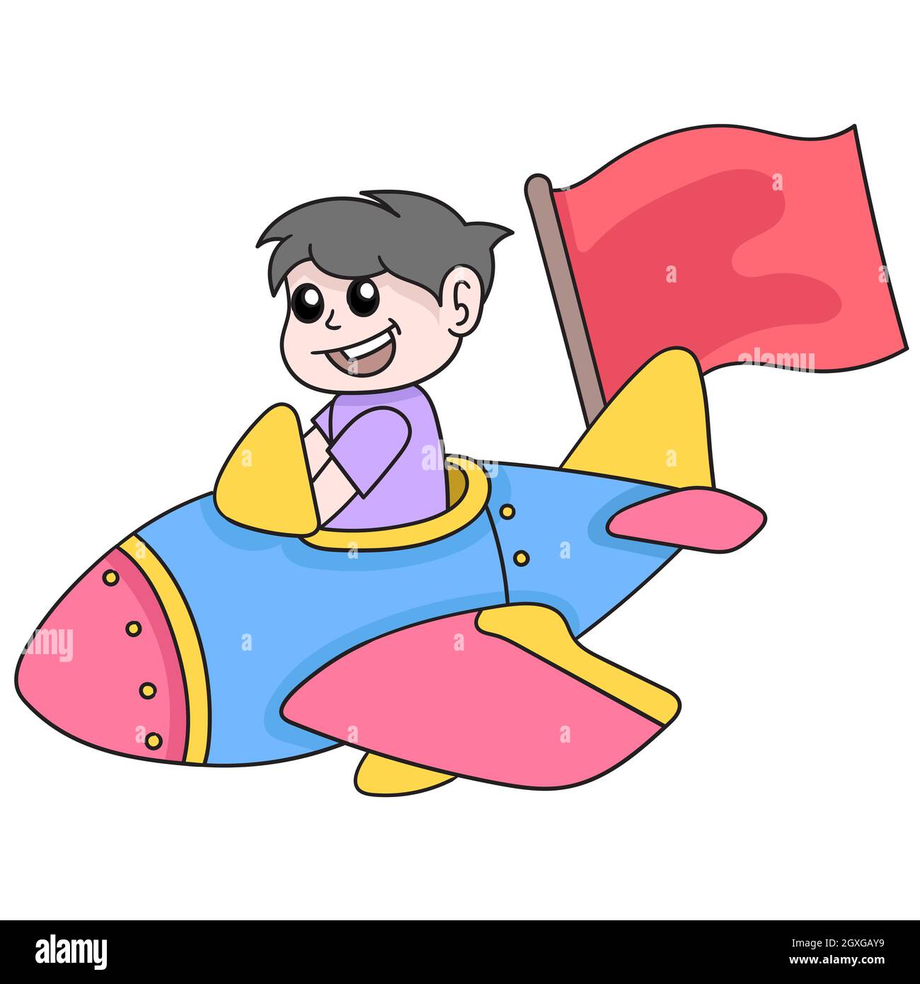 boy driving an airplane around the sky to achieve goals Stock Vector ...