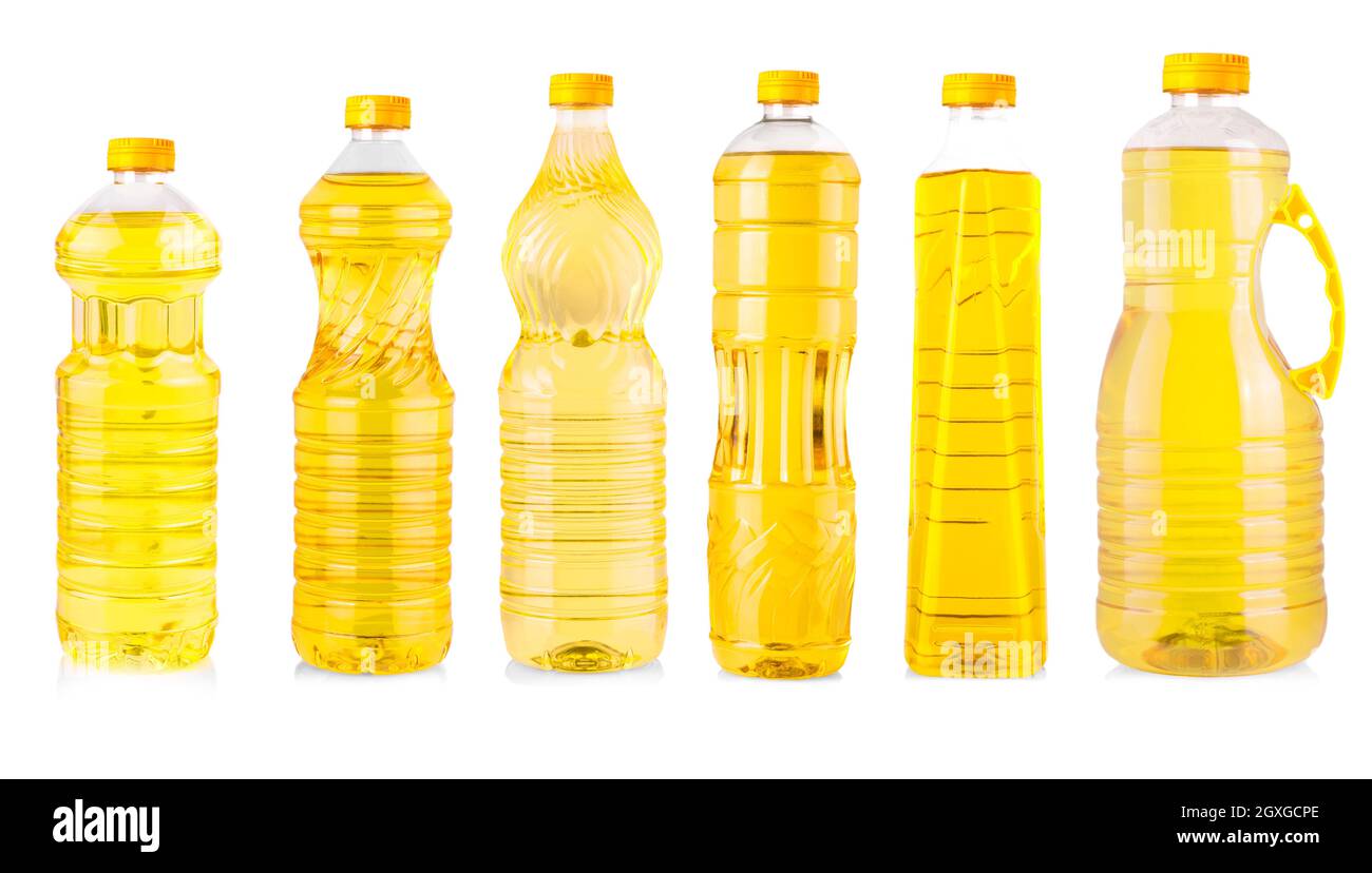 The Set of Bottles of sunflower oil isolated on white background Stock ...