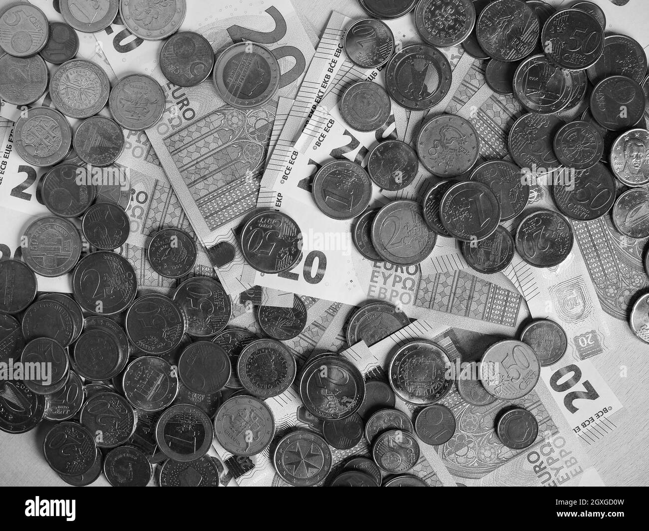 Money euro notes and coins Black and White Stock Photos & Images - Alamy