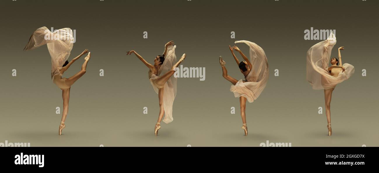 Collage of portraits of one young beautiful female ballet dancer ...