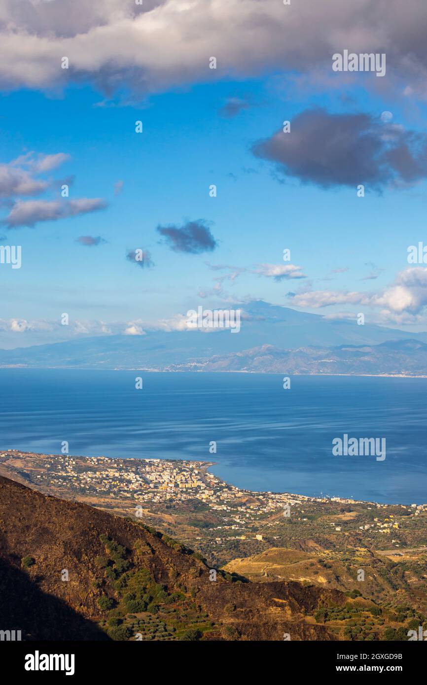 landscape illuminated by morning sun near Reggio di Calabria with ...