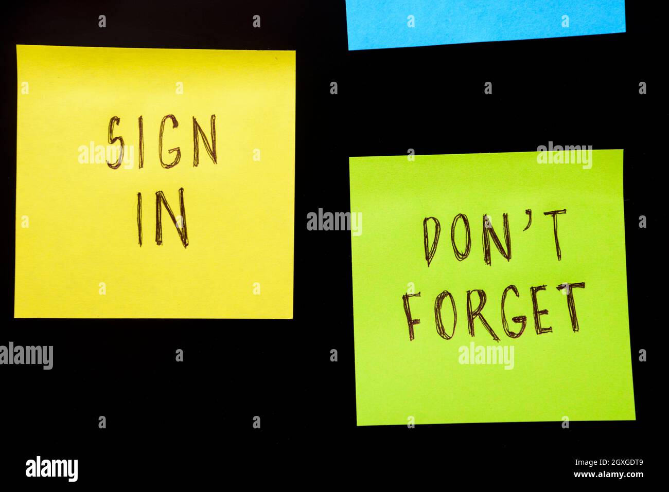 Don't forget written and sign in sticker on pineboard. Colorful sticky ...