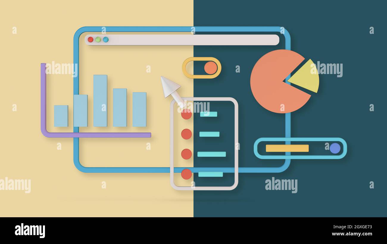 stylized computer monitor with financial charts and report, pastel ...