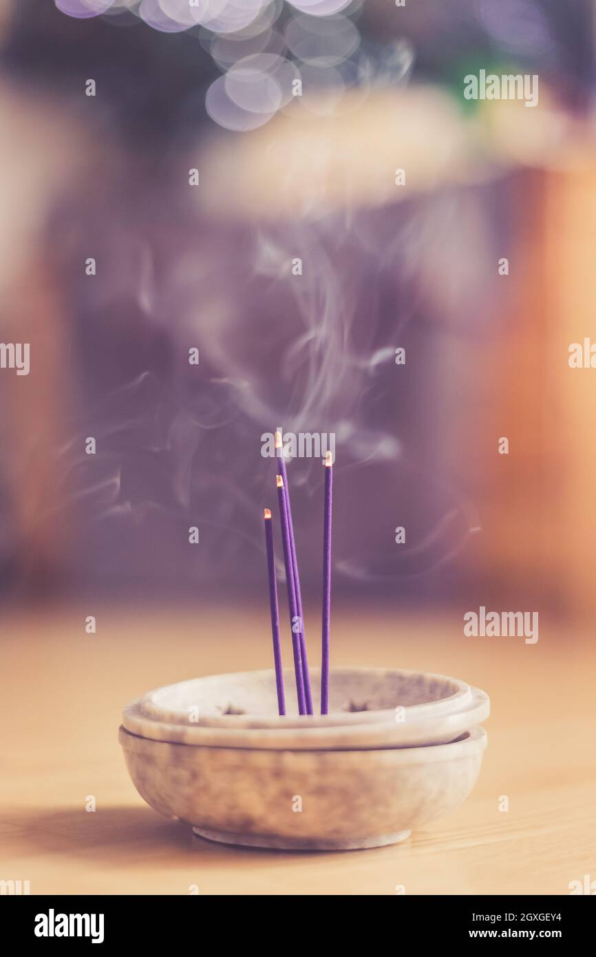 Joss sticks in smoking bowl are smoking and smelling, home, feng shui ...