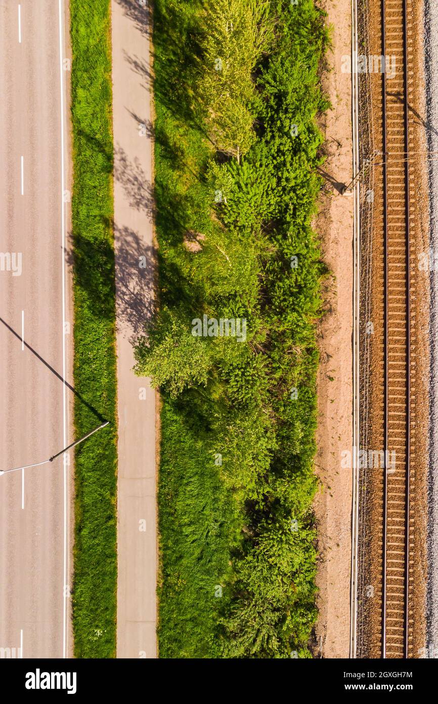 Aerial view of pathway, road and railways Stock Photo - Alamy
