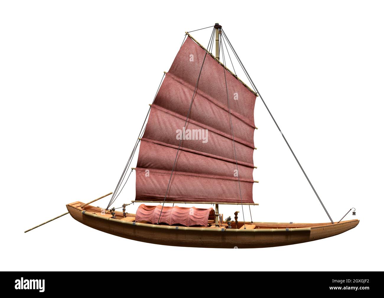 3D rendering of a traditional Japanese fishing junk isolated on white ...