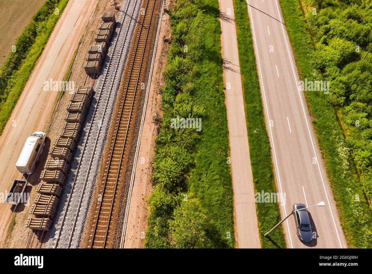 Aerial view of pathway, road and railways Stock Photo - Alamy