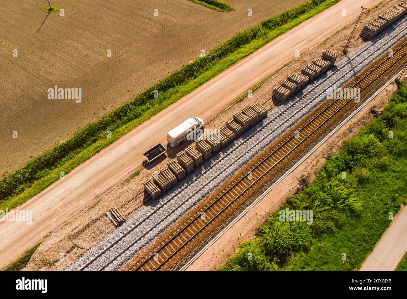 Aerial view of pathway, road and railways Stock Photo - Alamy