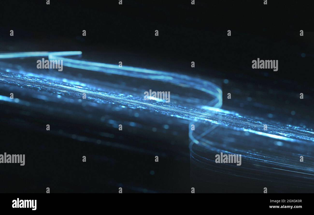 Abstract blue internet background with connection of optical fiber ...