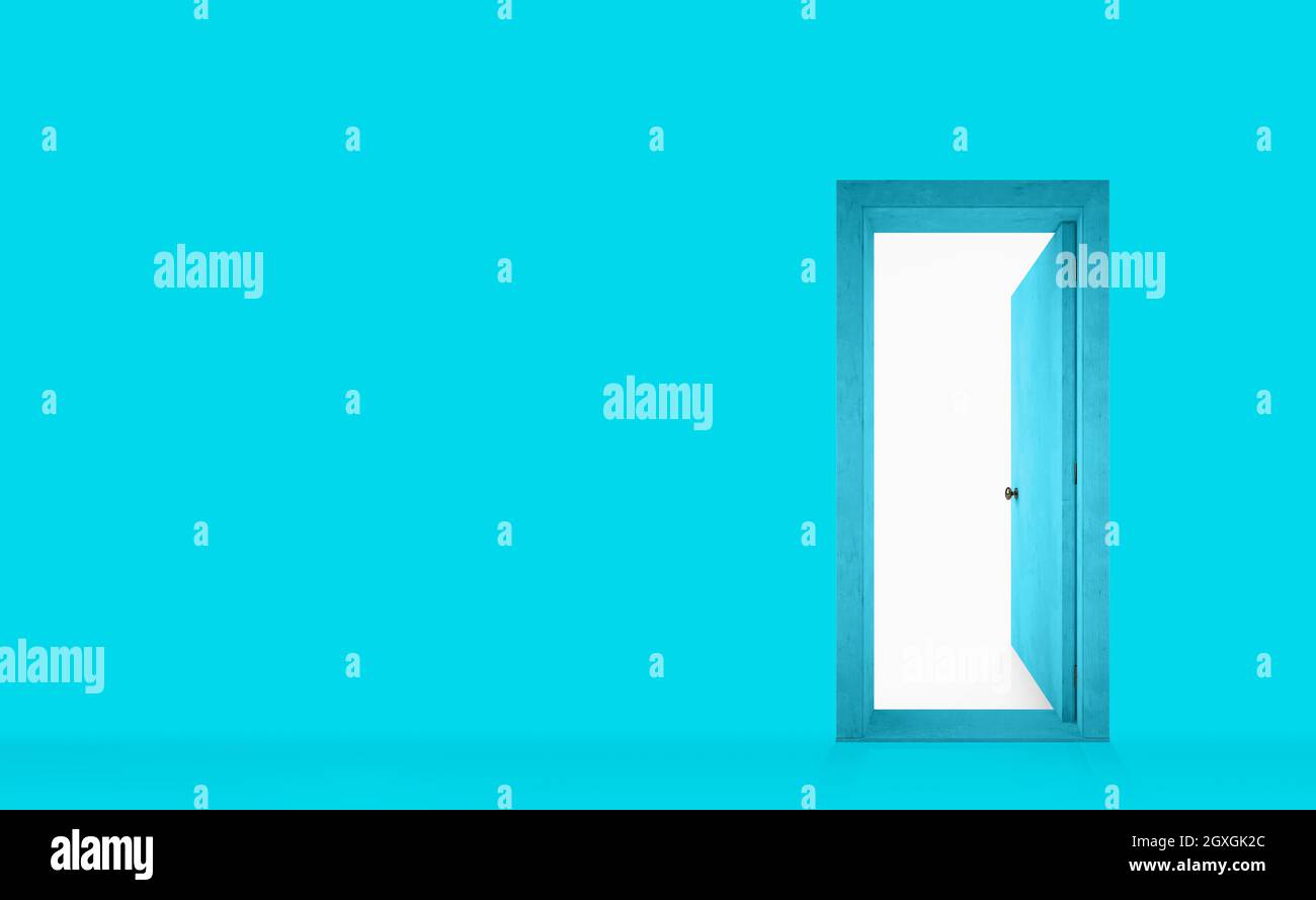 Entry and exit door into a cyan colored room Stock Photo - Alamy