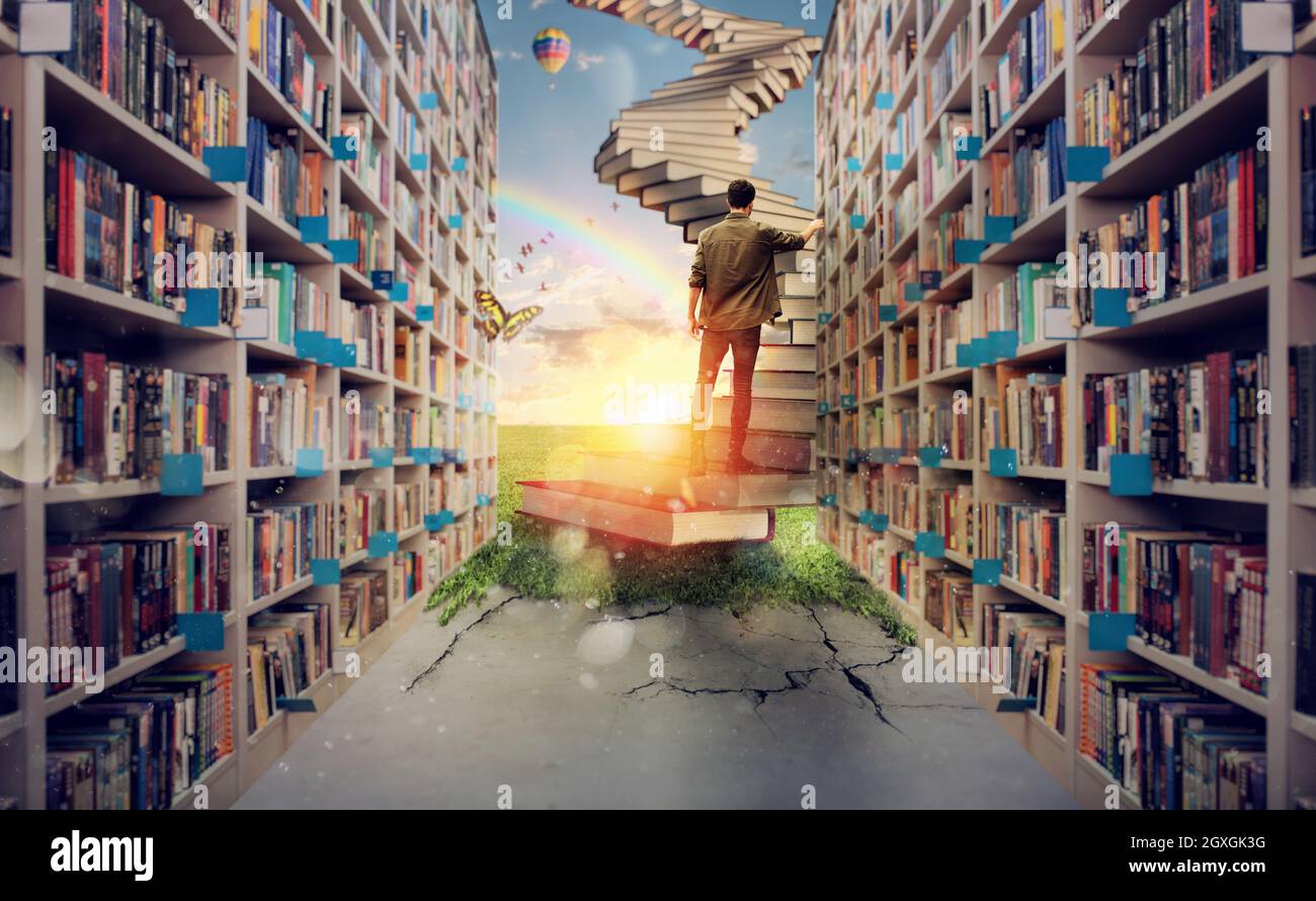 New world behind the library. Books open the mind for imagination Stock ...