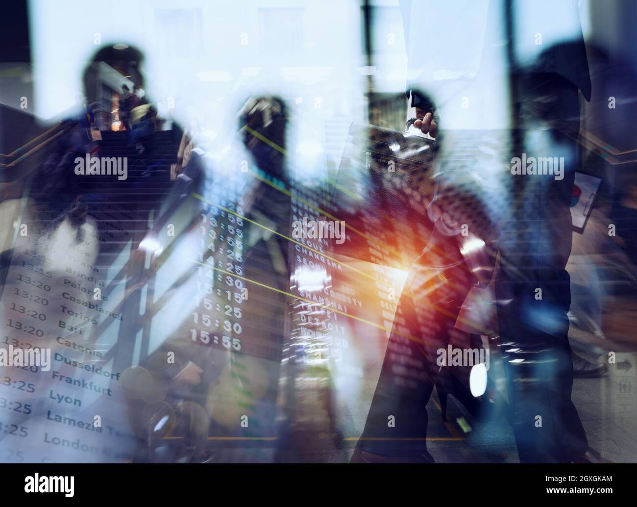 Business travel background of an airport. double exposure Stock Photo ...