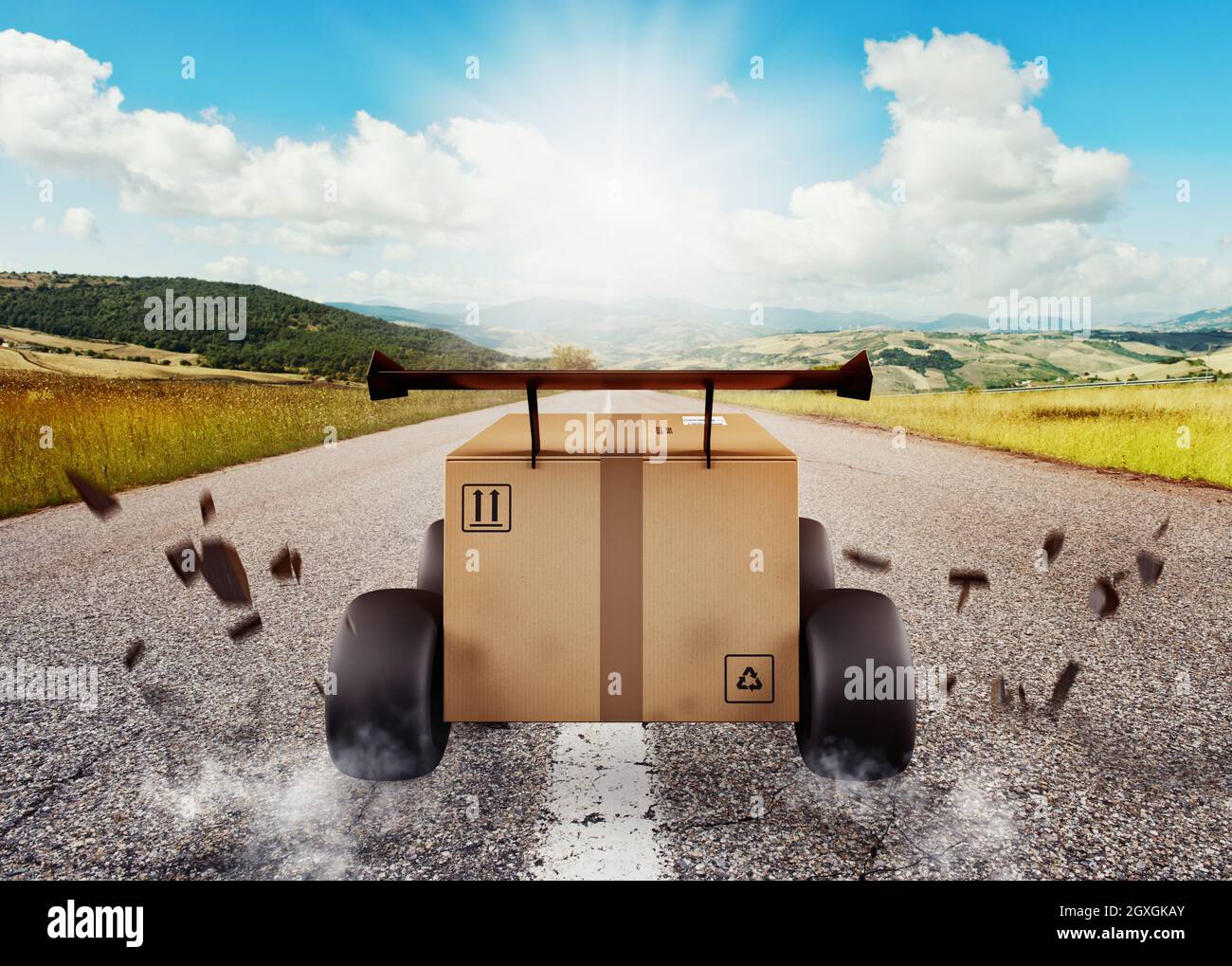 Concept of quick priority delivery with a fast cardboard box Stock ...