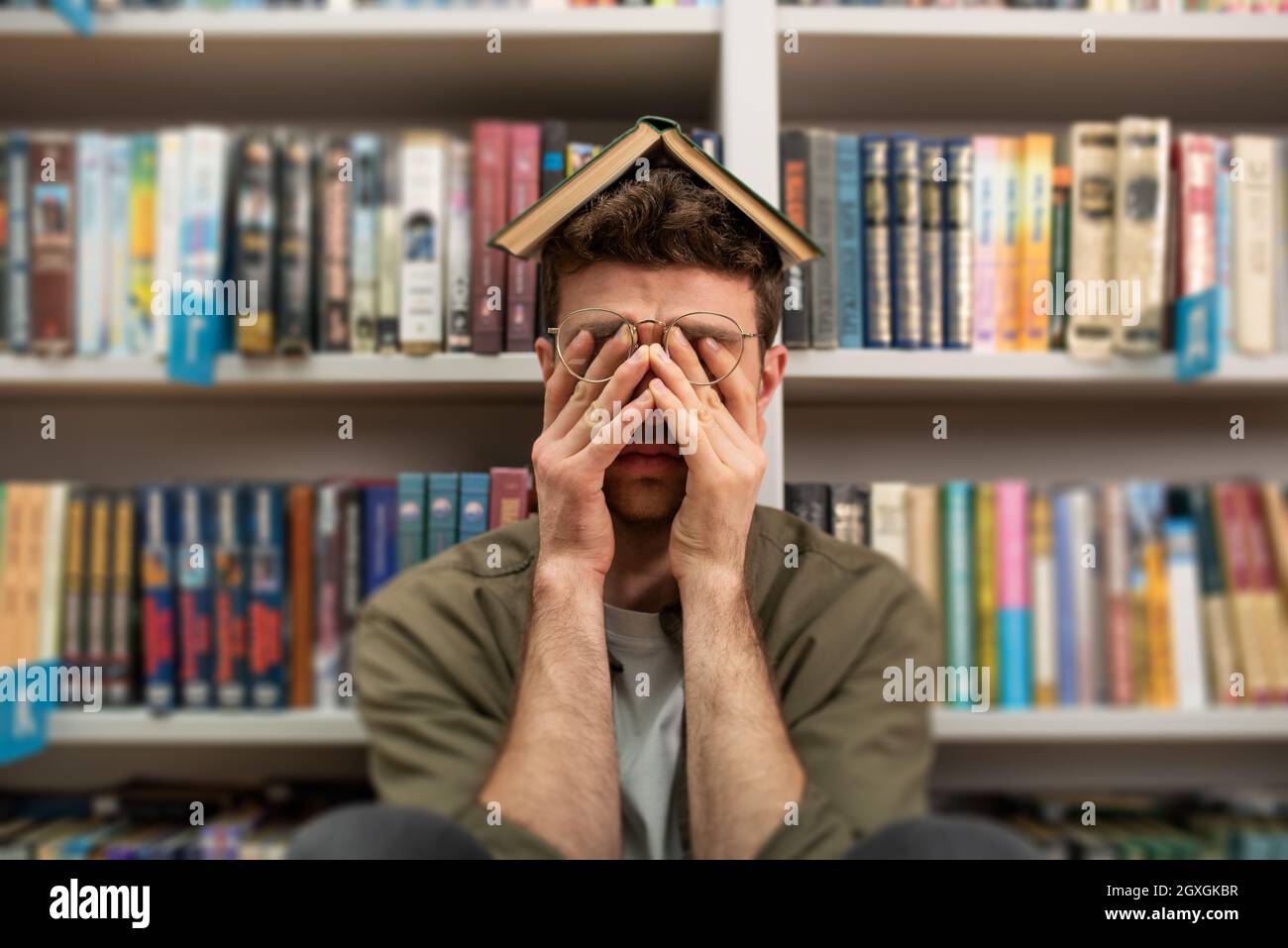 University student has difficulty to study. Concept of stress and ...