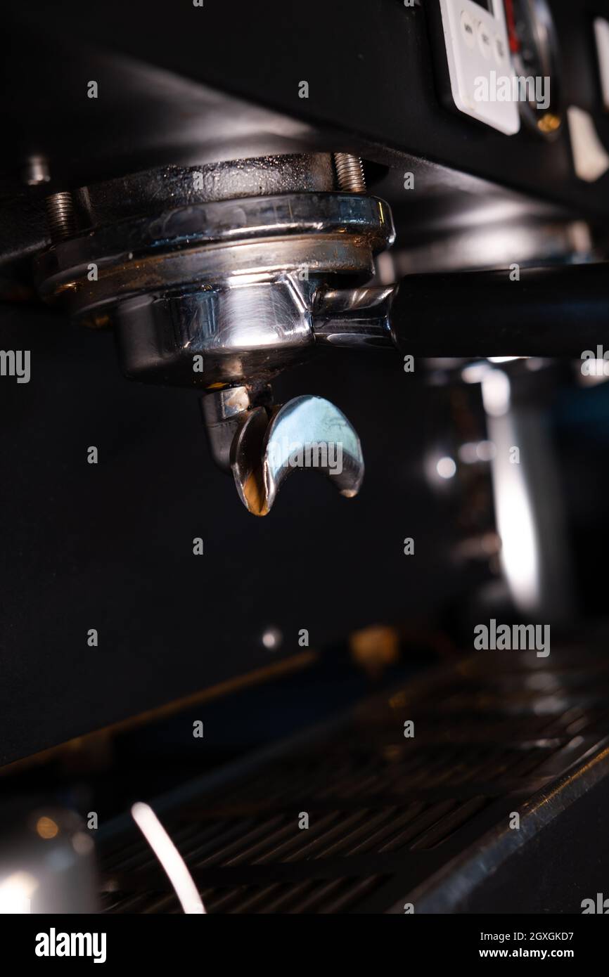 Close-up of Espresso machine making coffee in pub, bar, restaurant ...