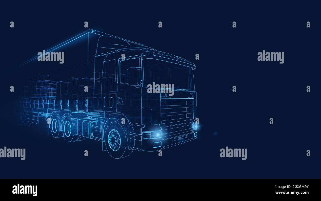 Wireframe drawing of a lorry on a blue background Stock Photo - Alamy