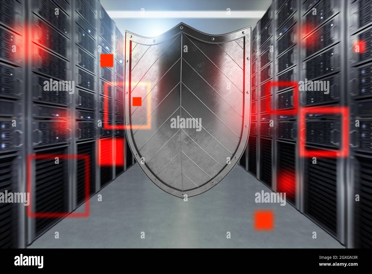 Four database servers in a dark background. 3D illustration Stock Photo ...