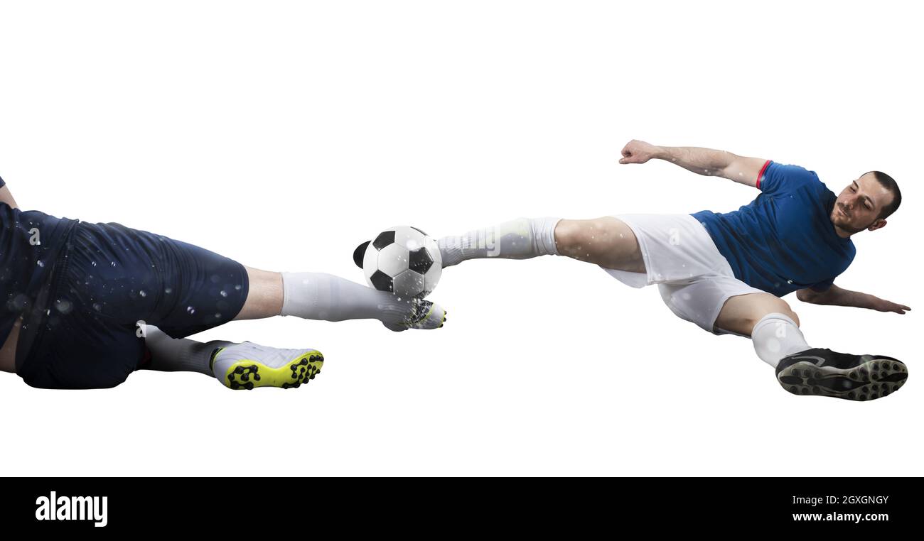 Football action scene with competing football players at the stadium ...